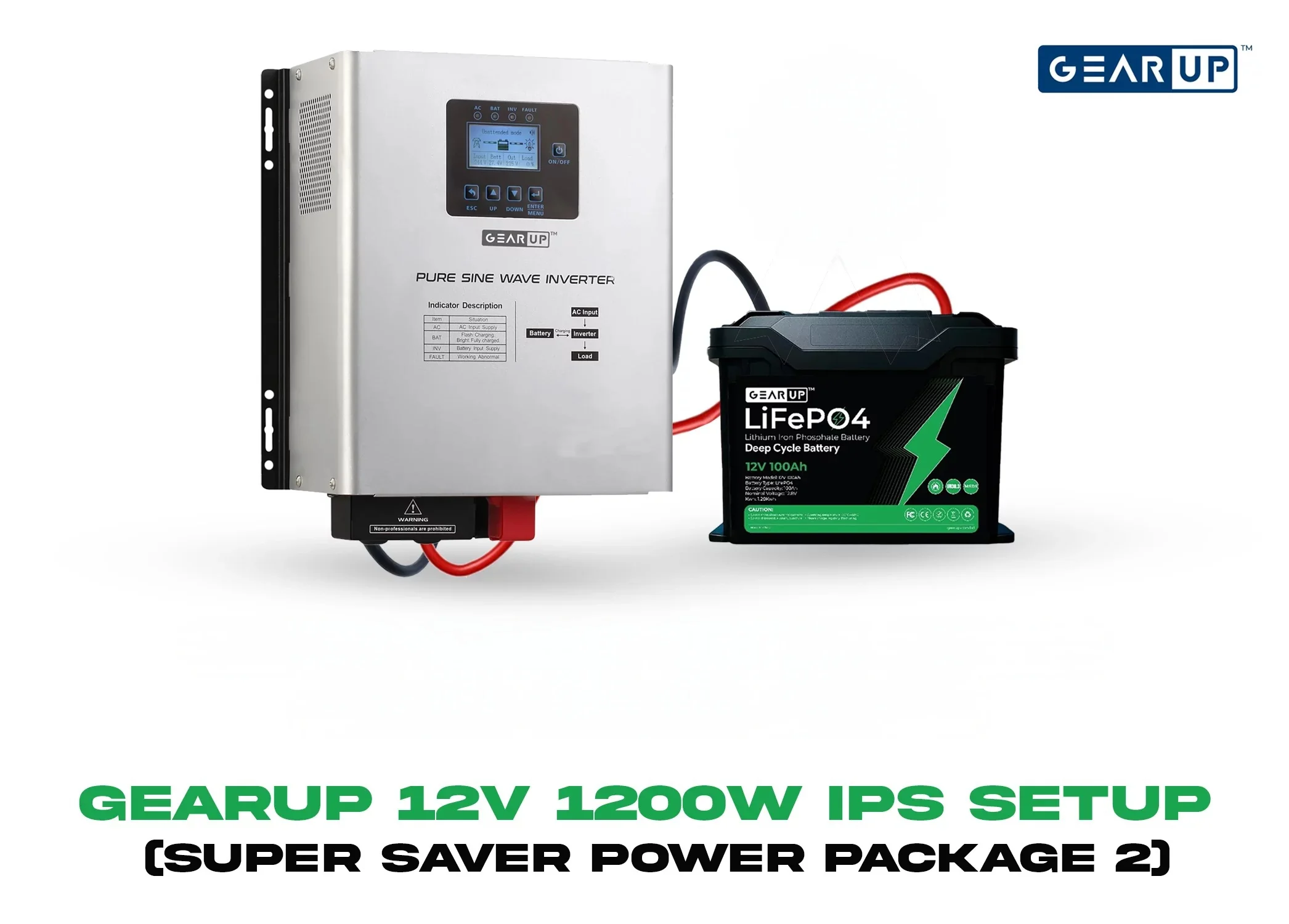 Power Package 02 - GearUP 1200W, 12V, Pure Sine Wave Inverter (Without ...